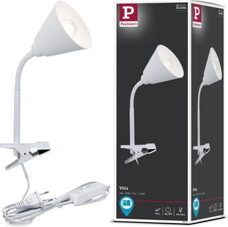 Paulmann 95431 Klemmleuchte Vitis mit Flexarm rund max. 20 Watt Lampe Schnurschalter Weiß Metall, Kunststoff E14 ohne Leuchtmittel