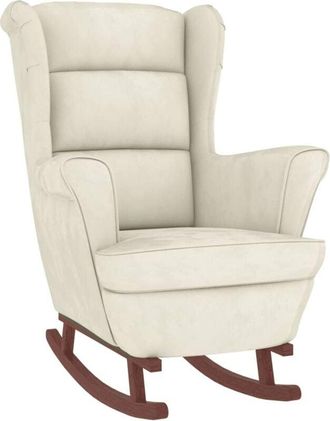 vidaXL Fauteuil à bascule à oreilles en velours crème bois massif vidaXL