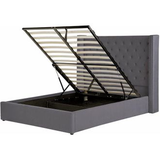 Beliani Bett mit Bettkasten Grau Gepolstert 140 x 200 cm Lattenrost Hohes Kopfteil Knopfheftung Nieten Retro Klassisch Schlafzimmer