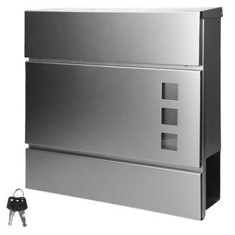 ECD Germany Briefkasten in Silber mit Zeitungsfach, Schloss und 2 Schlüsseln, inkl. Montagematerial, 37x10,5x36,5 cm, aus Stahl, Moderner Design Wandbriefkasten, 