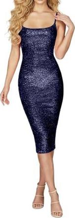 Generic 2026 Robes minceur et Shine Slim Fit Midi Robe de soir&eacute;e &eacute;l&eacute;gante sans manches &agrave; paillettes pour, Bu2., XXL