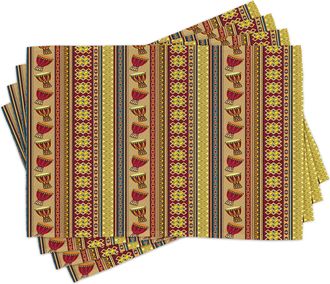 Abakuhaus afrikanisch Platzmatten, Djembe Drums Geometric, Waschbare Stoff Esszimmer Küche Tischdekorations Digitaldruck, Bordeauxrot