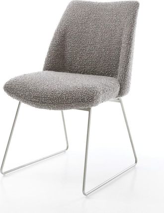 DELIFE Esszimmerstuhl Elso-Flex Bouclé Silbergrau Kufengestell Edelstahl Taschenfederkern, Esszimmerstühle