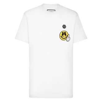 Philipp Plein Homme, Tops, Blanc, Taille: 3XL T-shirt Col Rond MC Smile