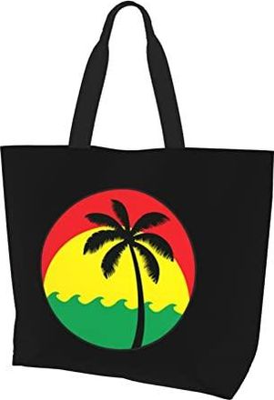 AOOEDM Sac &agrave; provisions r&eacute;utilisable fourre-tout en toile pour dames jama&iuml;caines couleur reggae cocotier