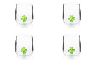 Excelsa Inside Lot de 4 verres en verre borosilicaté, décorés à la main avec des sujets intérieurs au verre, transparent, 450 ml (trèfle à quatre feuilles)