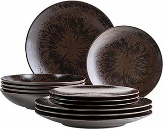 Mäser Metallic Bronze, 12-teiliges Tafelservice für 4 Personen mit edel glänzender Glasur, Teller Set mit Speiseteller, Suppenteller und Dessertteller aus h