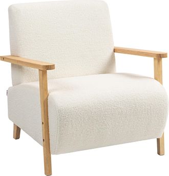 HOMCOM Sessel mit R&uuml;ckenlehne, Armlehnen, Gepolstert Loungesessel mit Sherpa-Optik, Holzbeine, f&uuml;r Schlafzimmer, Wohnzimmer, bis 120 kg, Cremewei&szlig;