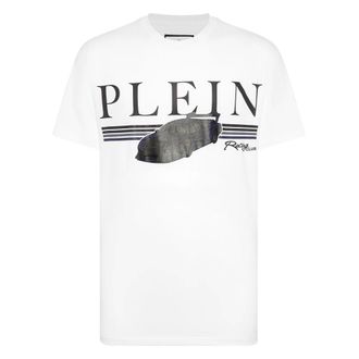 Philipp Plein Homme, Tops, Blanc, Taille: 5XL Jersey T-shirt Col Rond Cars Racing
