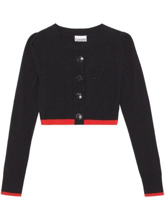 Ganni cardigan crop à bords contrastants - Noir