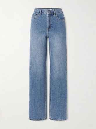 Self Portrait Hoch Sitzende Jeans Mit Geradem Bein Und Kristallen - Blau