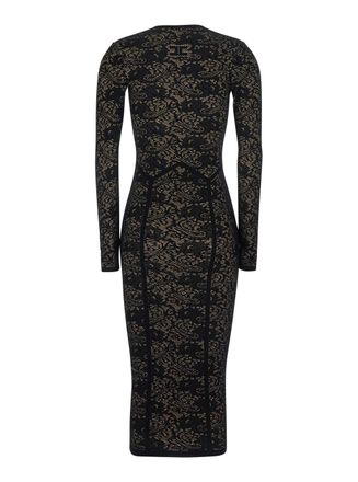 Elisabetta Franchi Lace Long Sleeve Dress - Black