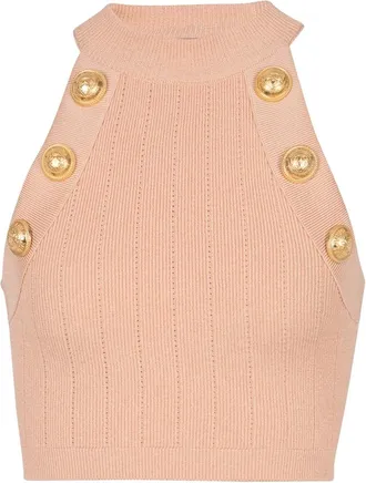 Balmain Femme, Tops, Beige, Taille: 40 FR Haut court en maille dos nu &agrave; six boutons