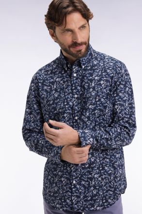 Eden Park Chemise &Agrave; Micro-motifs Fleurs En Coton Marine Coupe Droite