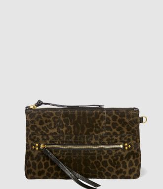Jerome Dreyfuss Pochette Lucky Clutch Imprim&eacute; L&eacute;opard Kaki