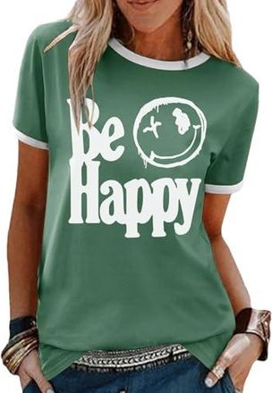 Heekpek T Shirt Femme Tee Shirt Haut Top Ete T-Shirts &agrave; Manches Courtes Chemises D&eacute;contract&eacute;es en Coton &agrave; Col Rond, Vert 2, M