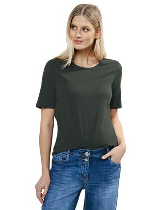 Cecil Damen B321116 Basic T-Shirt In Unifarbe, Strong Khaki, S EU
