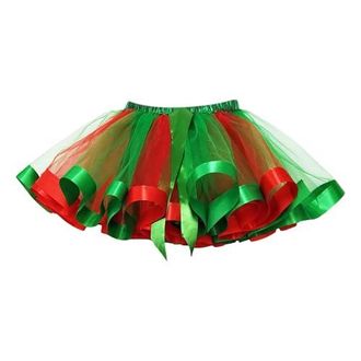 Generic Jupe tutu 12 pi&egrave;ces en maille color&eacute;e pour femme avec noeud arc-en-ciel, Vert, Taille unique