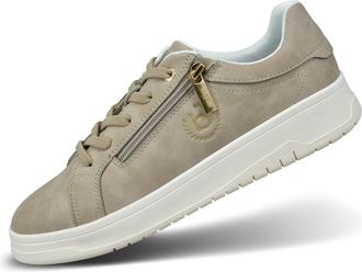 Bugatti Damen-Sandy-Sneaker mit Metallreißverschluss, Logo-Akzent, robusten Gummisohlen, bequemer Passform und vielseitigem Stil, Sand, 42 EU