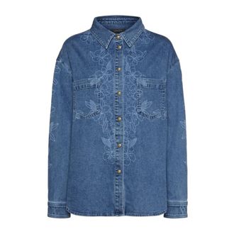 Elena Miro Femme, Blouses et Chemises, Bleu, Taille: 52 FR Chemise en jean &agrave; fleurs