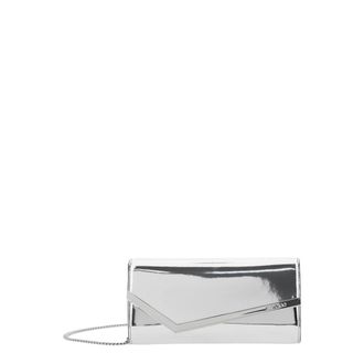 Jimmy Choo London Pochette enveloppe m&eacute;tallis&eacute;e avec bandouli&egrave;re cha&icirc;ne - Femme - Sacs - Gris - Taille: ONE Size