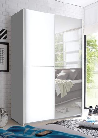 Möbelando Schlafzimmerschrank Schrank Kleiderschrank Fred II Weiß/Spiegel