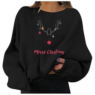 Generic Pull de Noel Femme Manches Longues col Rond Imprim&eacute; d&eacute;lan, Femme No&euml;l Sweat-Shirt Manches Longues Sweat Noel Amusantes Imprim&eacute; d&eacute;lan Sweatshirt Grande