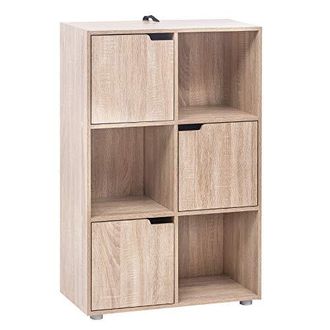 Woltu Bibliothèque Armoire Etagère de Rangement 59,6x29x91cm en MDF pour Salon Bureau avec 3 Portes 6 Compartiments,SK001hei
