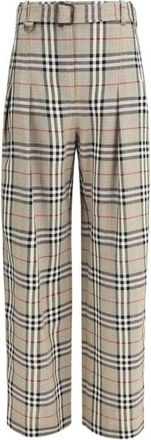 Burberry Femme, Pantalons, Beige, Taille: 36 FR Pantalon Ceintur&eacute; en M&eacute;lange de Soie &agrave; Carreaux