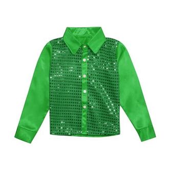 Generic Chemise &agrave; paillettes pour enfant gar&ccedil;on - Costume de carnaval - Style r&eacute;tro des ann&eacute;es 80 et 90 - Chemise &agrave; paillettes - Col &agrave; revers - Manches longue