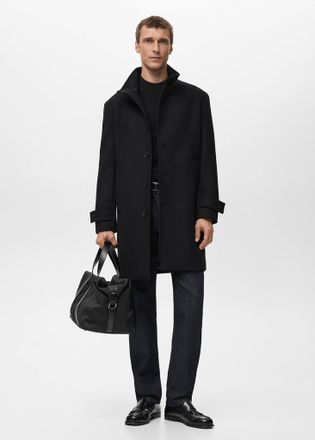 Mango Manteau en laine &agrave; col chemin&eacute;e noir - Homme - XS - MANGO MAN