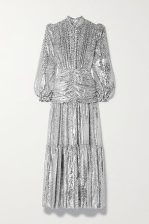 Costarellos Robe Aus Chiffon Mit Fil Coup&eacute; In Metallic-optik - Silber