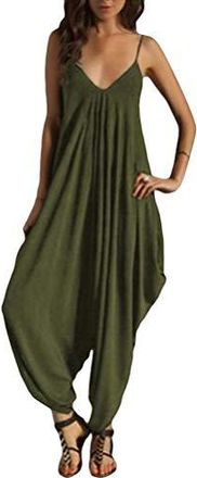 ORANDESIGNE Combinaison Femme Été sans Manches Salopette Grande Taille Dos Nu Loose Pantalon Sarouel Baggy Longue Jumpsuit B Vert 40