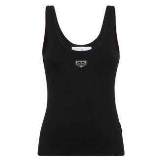 Philipp Plein Femme, Tops, Noir, Taille: 44 FR Rib Tanktop Placca