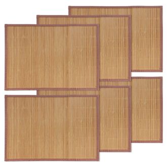 BambooMN Tischset aus Bambuslatten mit Stoffrand, einfarbiger Druck, 45,7 x 33 cm, Braun, 6 Stück