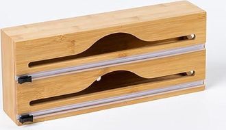 Generic Coupe-papier mural en bambou avec double glissi&egrave;re pour papier daluminium, papier cir&eacute;, organisation de cuisine