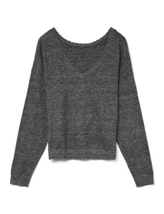 Vero Moda Way V-Neck Pullover Vmmarina Ls Noos Pull à col en V 2 Voies, Gris foncé mélangé, M Femme