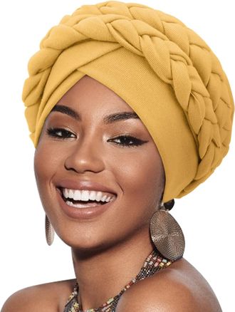 Dreshow Afrikanischer Damen Turban Doppelt Geflecht Kopfbedeckung Kopft&uuml;cher Chemo Kappe Vorgebunden Beanie M&uuml;tze Kopfwickel Schlafm&uuml;tze