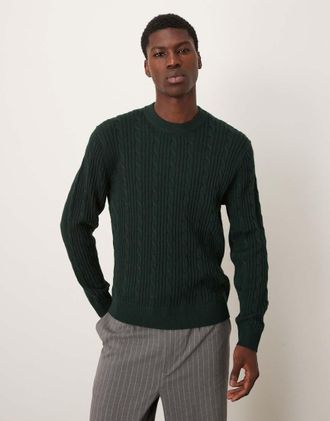 Abercrombie & Fitch Strickpullover in Dunkelgr&uuml;n mit Rundhalsausschnitt und Zopfmuster