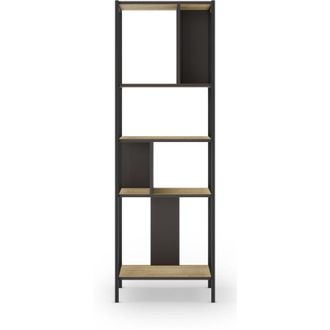 PEGANE Biblioth&egrave;que, meuble &eacute;tag&egrave;re aspect bois coloris ch&ecirc;ne et m&eacute;tal noir - Longueur 58 x Profondeur 35 x Hauteur 175 cm
