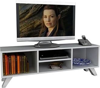 Moebel17 Alphamoebel TV Board Lowboard Fernsehtisch Fernsehschrank Sideboard, Fernseh Schrank Tisch für Wohnzimmer I Weiß I Yaren 1728 I 125 x 41 x 29,5 cm