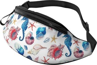 Generic Brusttasche Mit Rei&szlig;verschluss H&uuml;fttaschen Muscheln, Strand, Seesterne, Seepferdchen Atmungsaktiv Umh&auml;ngetaschen F&uuml;r Damen Camping Herren 14X35Cm