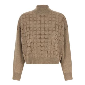 Brunello Cucinelli Pullover aus Kaschmir und Seide mit Pailletten - - Knitwear - Damen - Beige - M