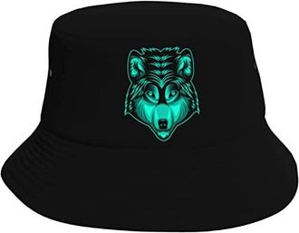 Generic Imprimé Chapeau de Plage Tête de Loup Pecheur Chapeaux Unisex Extérieur Casquette pour Chasse Hommes Filles
