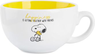 Peanuts Snoopy Kaffeetasse Keramik, Niedliche Cappuccino Tasse oder Tee Tasse, Geschenk für Frauen & Teenager (Weiß/Gelb Cappuccino 340ml)