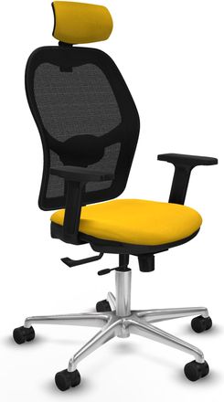 Piqueras y Crespo Ergonomischer Computerstuhl mit 2D-Armen, h&ouml;henverstellbarer Lendenwirbelst&uuml;tze und h&ouml;henverstellbarem Kopfteil, Schwarz / Gelb