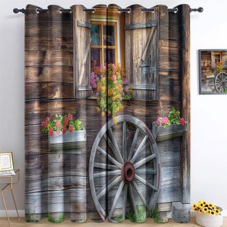 Generic Blickdichte Verdunkelungsvorhang Almhütte Im Bauernstil Geräuschreduzierung Vorhang mit Ösen Braun Wärmeisolierend Vorhänge Dekoration H 140 x B 90 cm