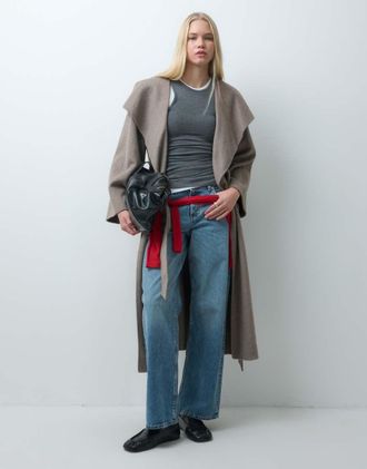 Mango manteau ajust&eacute; avec ceinture couleur champignon-Marron