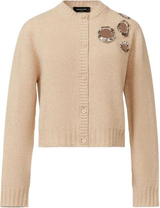 Fabiana Filippi Femme, Pulls, Beige, Taille: 36 FR Cardigan Beige Sophistiqué avec Broderie de Bijoux