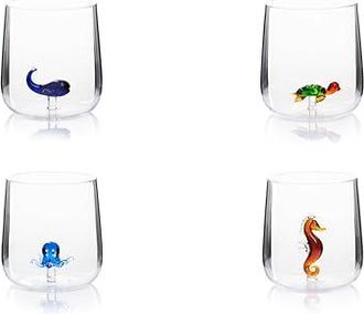 Excelsa Inside Lot de 4 verres en verre borosilicat&eacute;, d&eacute;cor&eacute;s &agrave; la main avec des sujets int&eacute;rieurs au verre, transparent, 450 ml (oc&eacute;an)